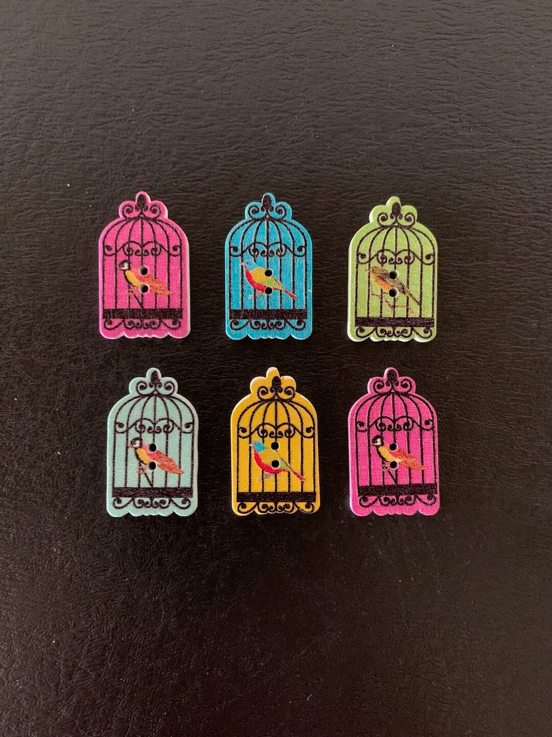 6 Random Mix Birdcage Buttons, Birdcage, Bird Cage, Bird Buttons, Wood ...