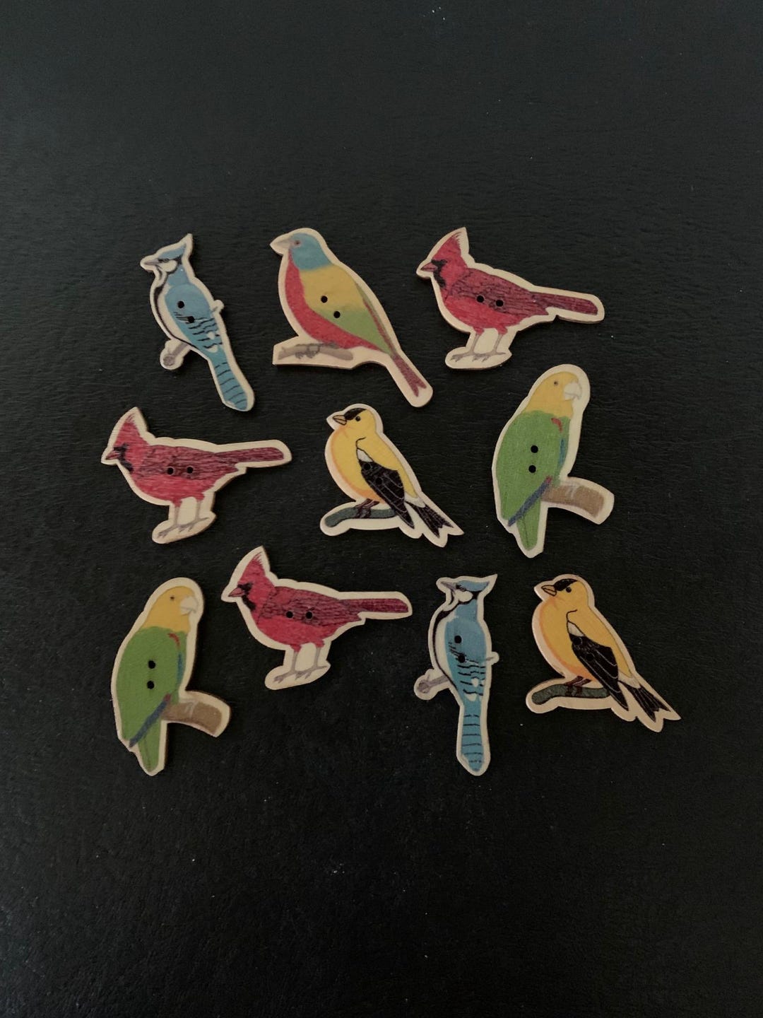 10 Random Mix Bird Buttons, Wood Bird Buttons, Bird Buttons, Cardinal ...