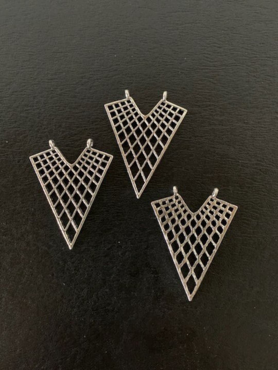 3 Silver Lattice Triangle Pendants, Lattice Pendant, Triangle Pendant ...