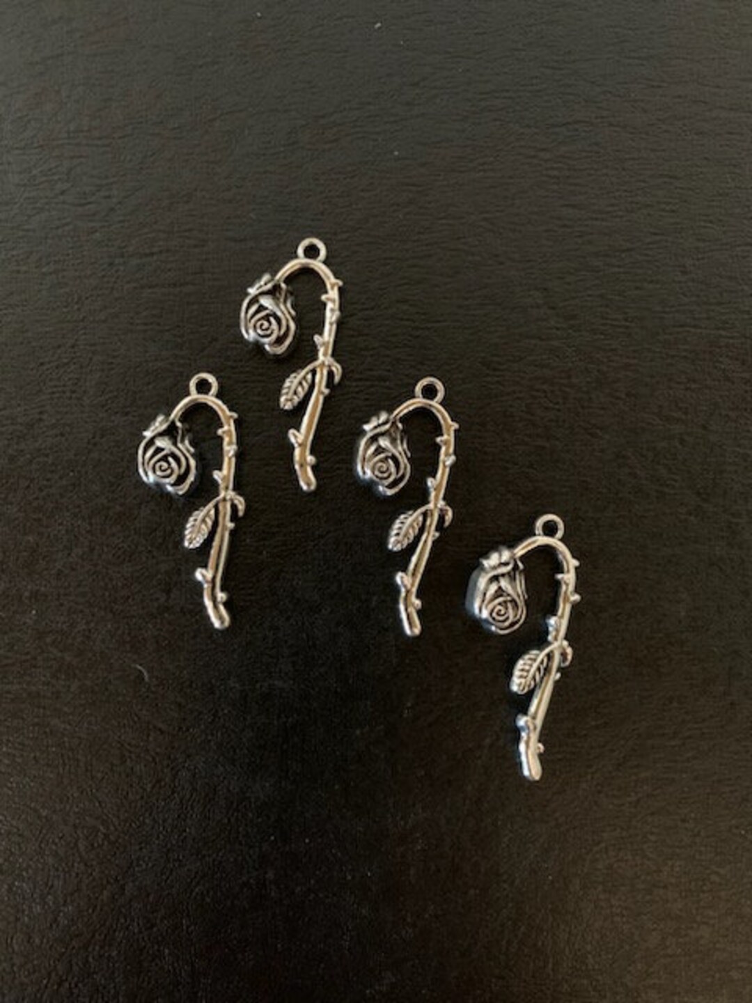 4 Silver Rose Charms, Rose Pendant, Rose Charm, Rose Charm Bulk, Silver ...