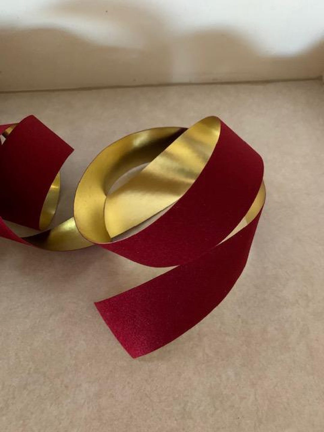 4 Yds Gold Backed Crimson Flocked Ribbon, Crimson Ribbon, Velvet Ribbon ...