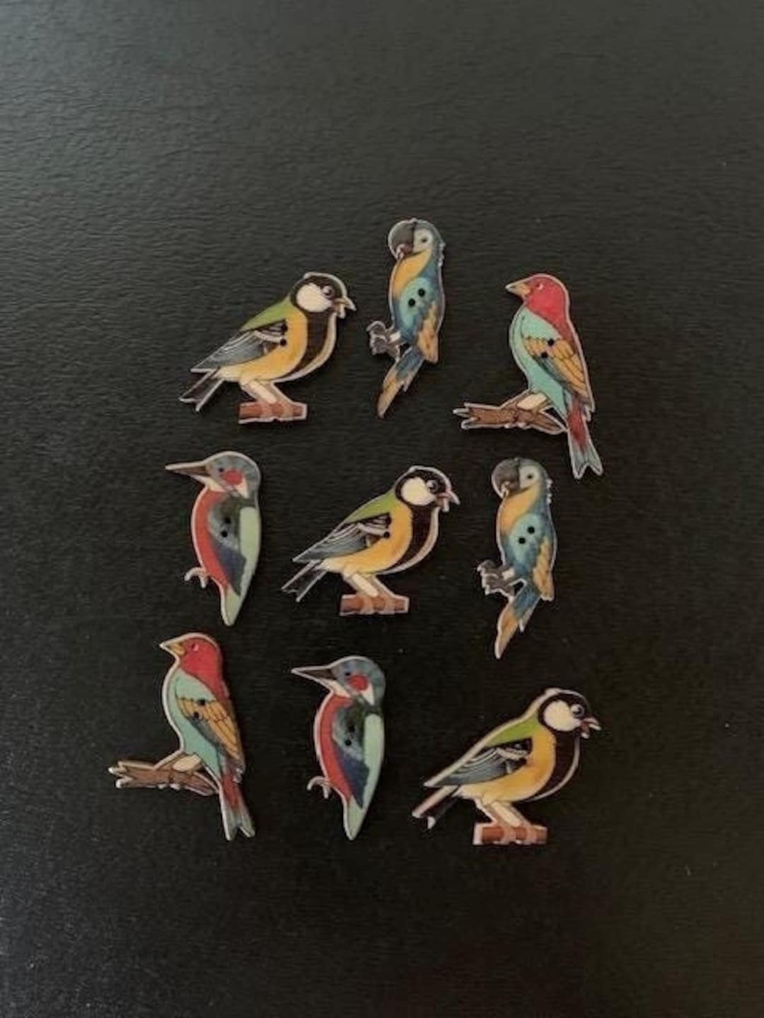 9 Random Mix Bird Buttons, Wood Birds, Bird Buttons, Buttons, Miniature ...