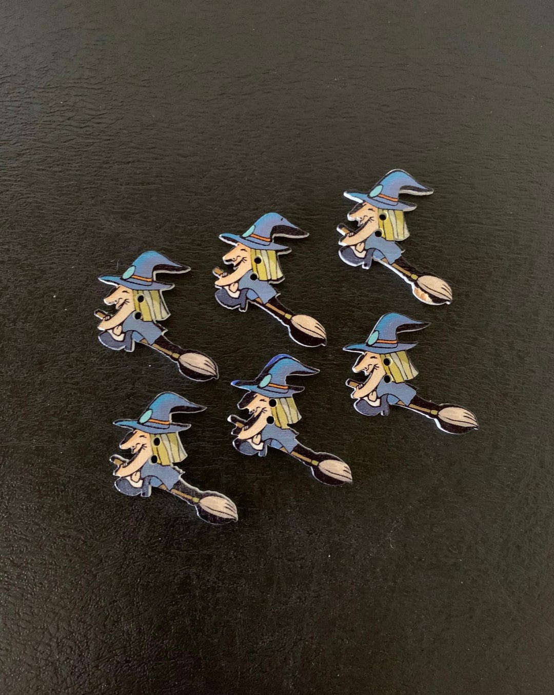 6 Witch on Broom Buttons, Witch Buttons, Witch on Broom, Halloween ...
