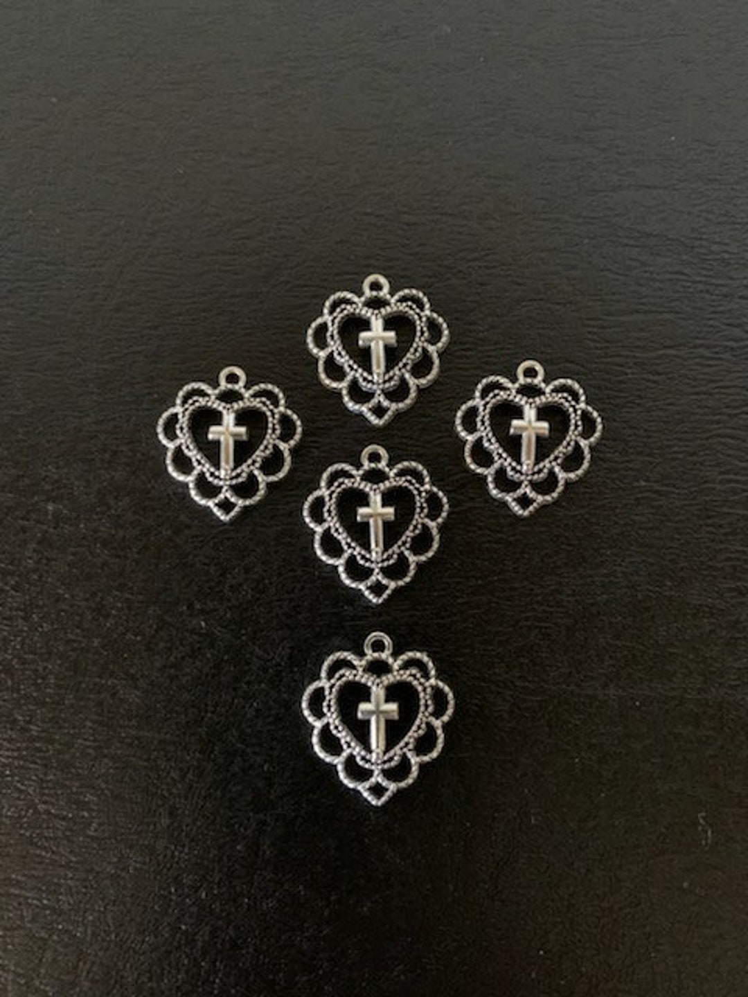 5 Cross in Heart Charms, Metal Charms, Charm Bracelet, Religious Charms ...