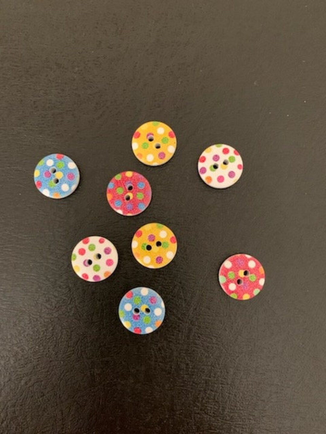 8 Random Mix Polka Dot Buttons, Polka Dot Buttons, Dot Buttons, Wood ...