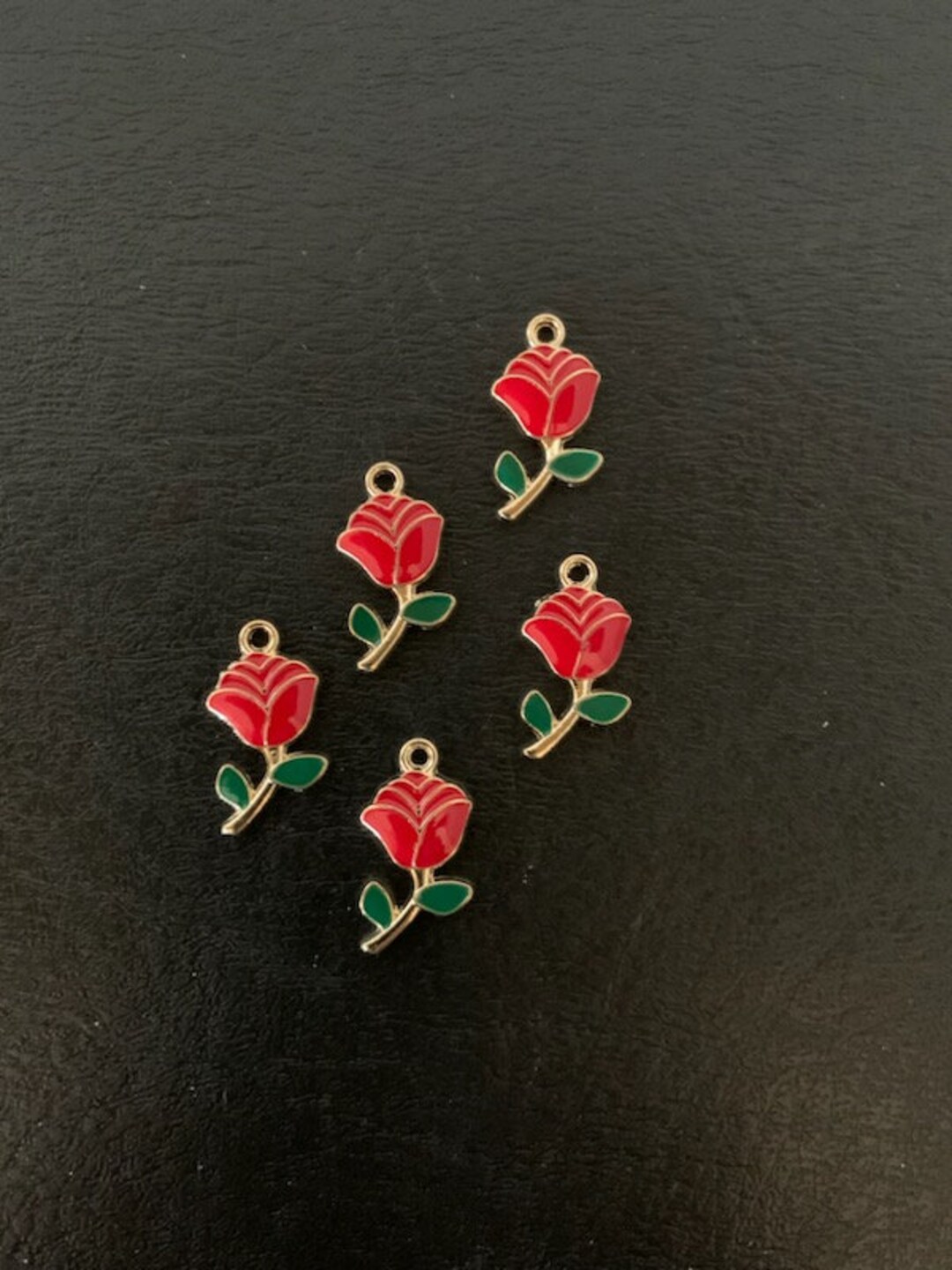 5 Red Rose Charms, Small Rose Charms, Small Red Rose Charm, Red Rose ...