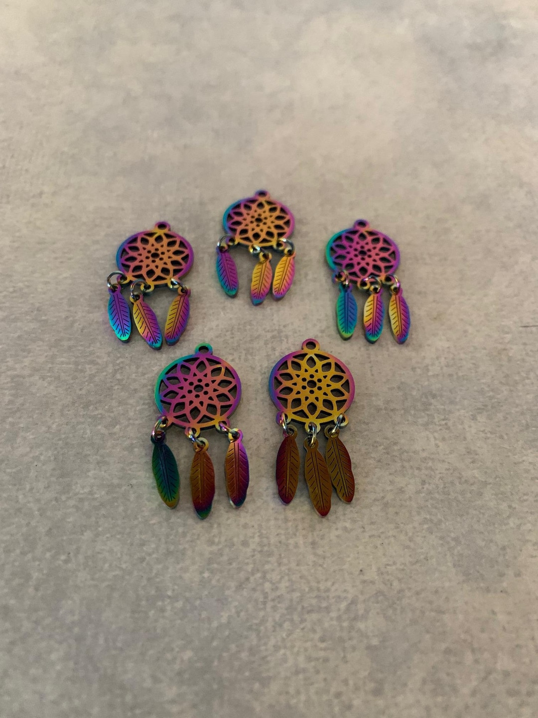 5 Random Mix Rainbow Metal Dream Catcher Charms, Rainbow Metal Charm ...