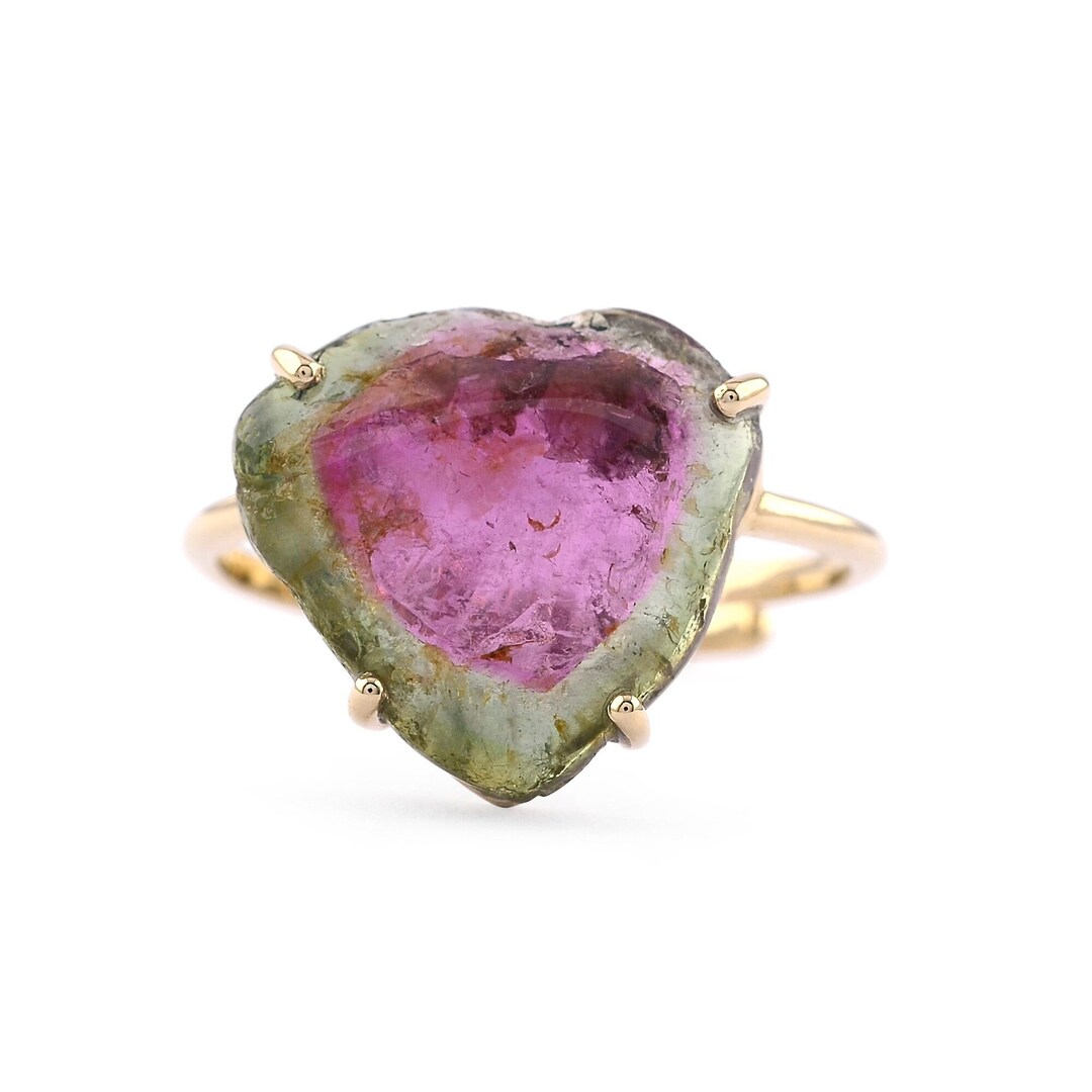 Watermelon Tourmaline Slice Ring: 14K Gold Unshaped Gemstone Ring - Etsy