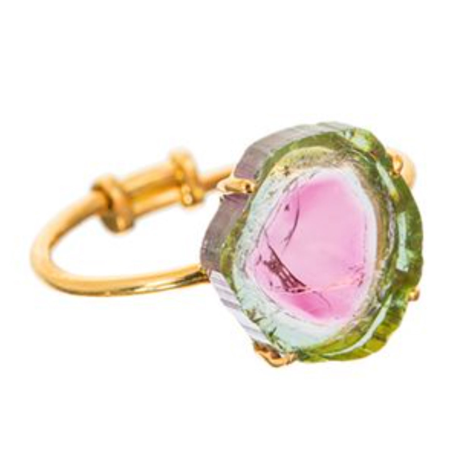 Watermelon Tourmaline Slice Ring: 14K Gold Unshaped Gemstone Ring - Etsy