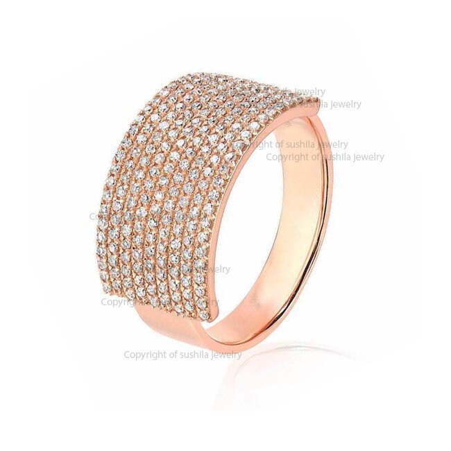 New Half 9 Rows Band Ring Solid 18K Yellow Gold Natural SI - Etsy