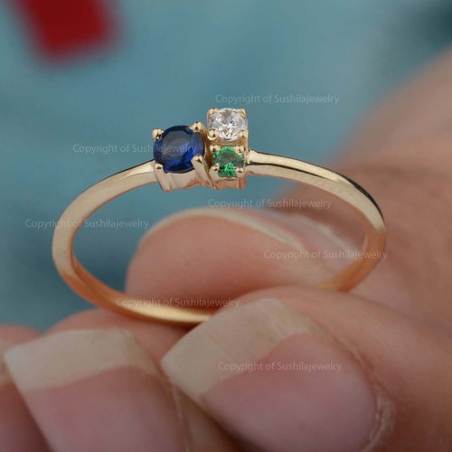 Emerald Sapphire Diamond Stacking Ring / 14k Gold Pear Cut - Etsy