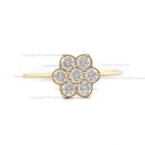 14K Solid Yellow Gold Flower Design Ring With Genuine SI Clarity G ...