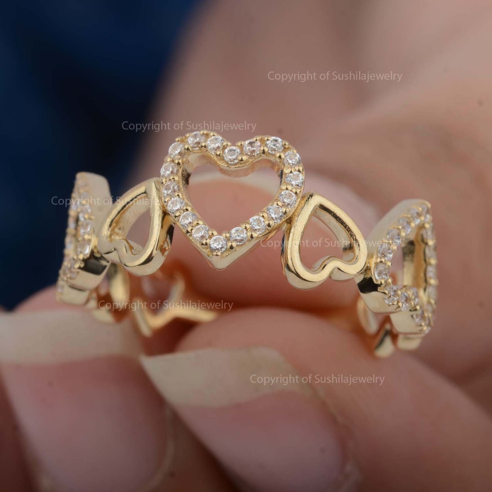 Full Eternity Band Diamond Heart Love Gift Ring Solid 14K - Etsy