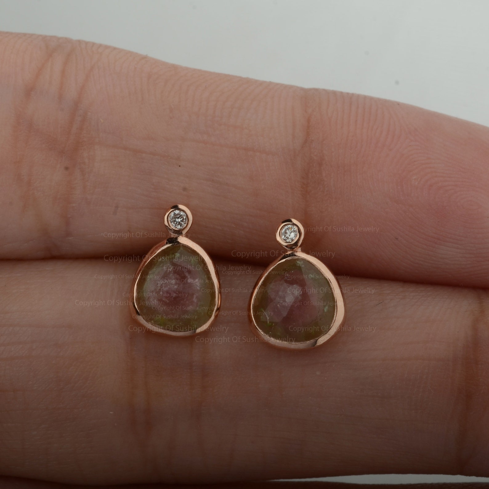 Genuine Watermelon Tourmaline Gemstone Single Diamond Stud | Etsy