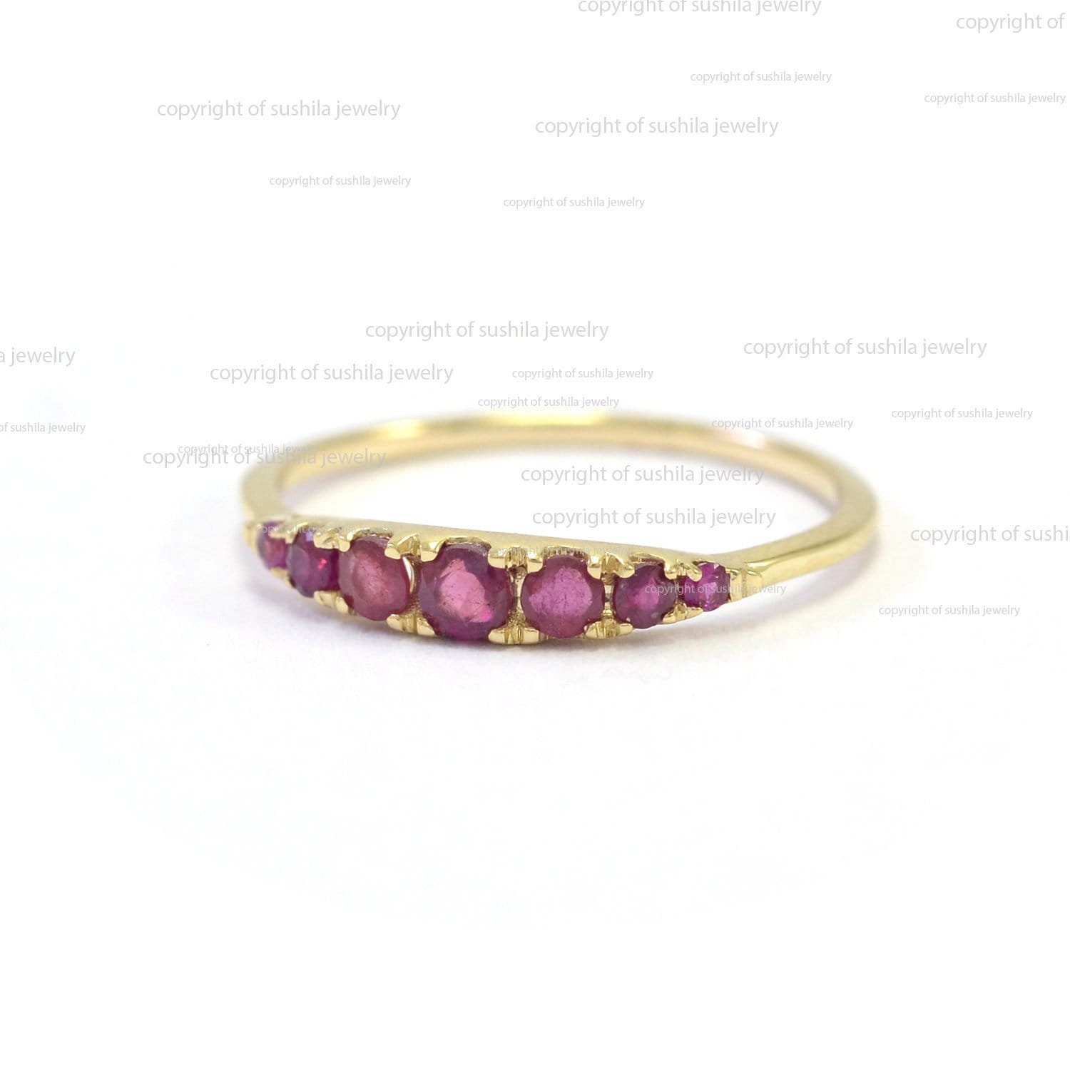 Solid 14K Solid Yellow Gold Ruby Gemstone Engagement Stackable Eternity ...