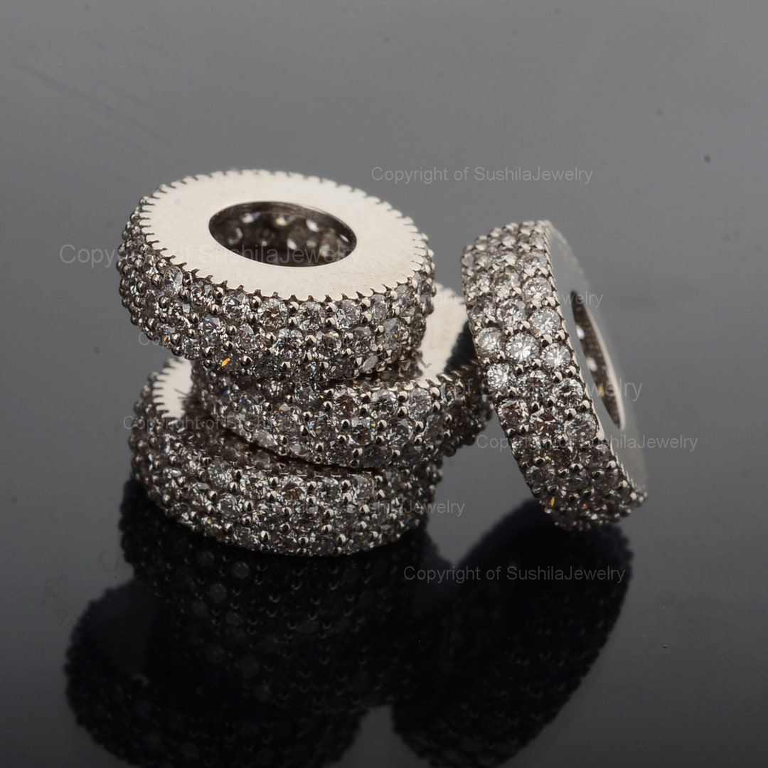 14K Gold Diamond Rondelle Spacer Bead: Handmade Jewelry Component - Etsy