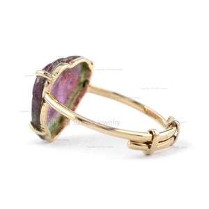 Watermelon Tourmaline Slice Ring: 14K Gold Unshaped Gemstone Ring - Etsy