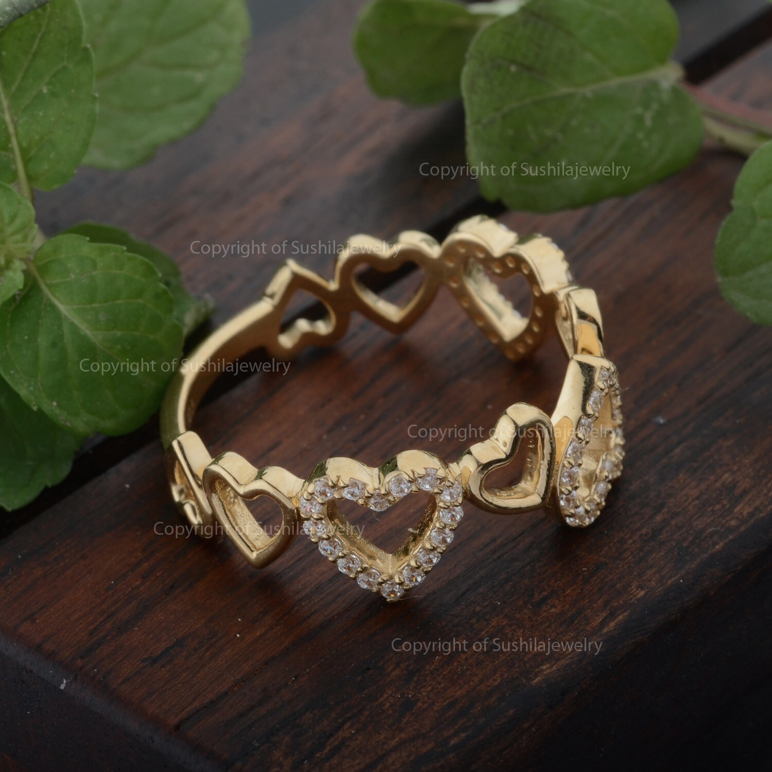 Full Eternity Band Diamond Heart Love Gift Ring Solid 14K - Etsy