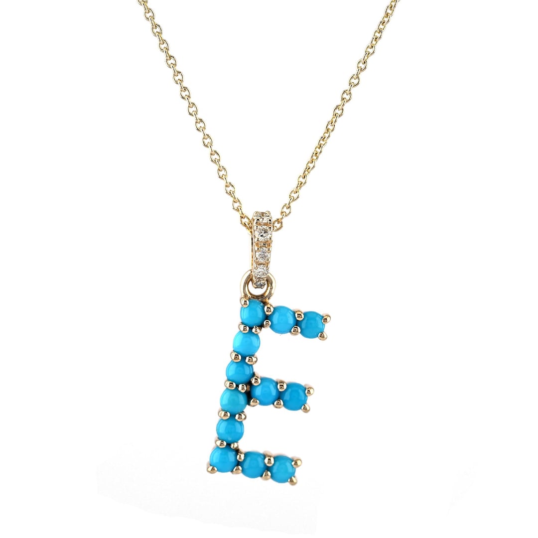 Turquoise & Diamond Initial Pendant Necklace: 14K Gold Monogram Jewelry ...