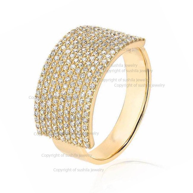 New Half 9 Rows Band Ring Solid 18K Yellow Gold Natural SI - Etsy