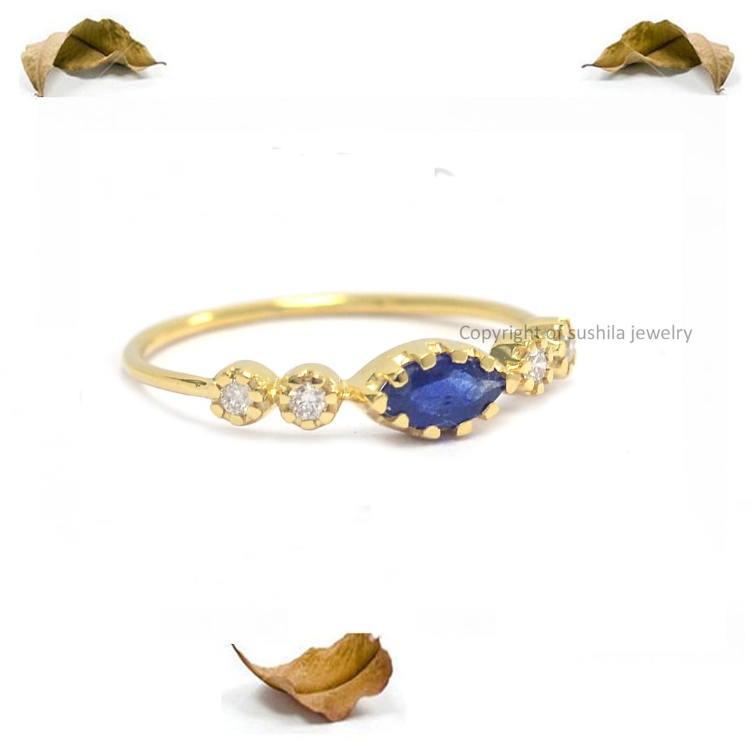 Saphir Ring / Saphir Diamant Ring / 14k Solid Gold Minimalist - Etsy.de