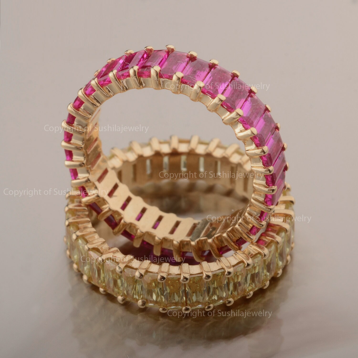 Genuine Baguette Ruby Gemstone Full Eternity Band Ring in 14K | Etsy