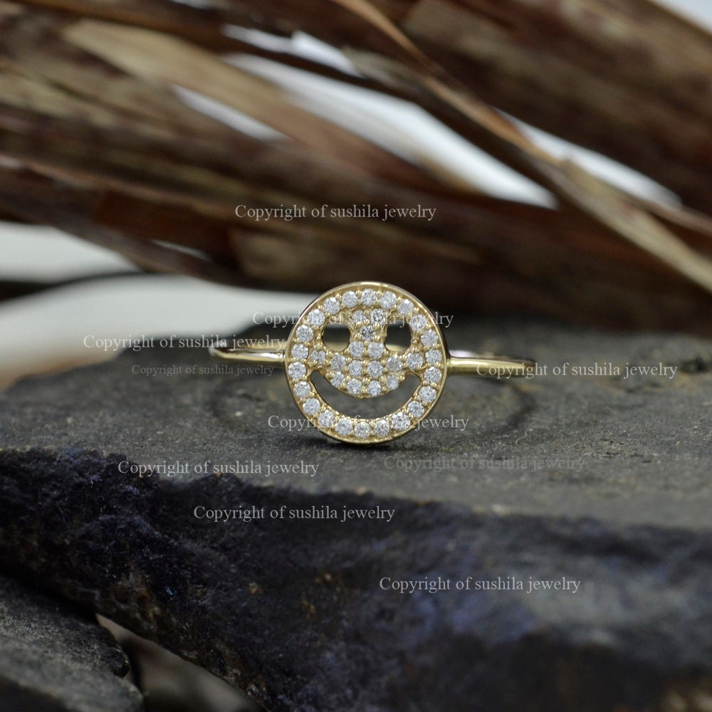 Genuine SI Clarity G Color Pave Diamond Happy Smiley Face - Etsy