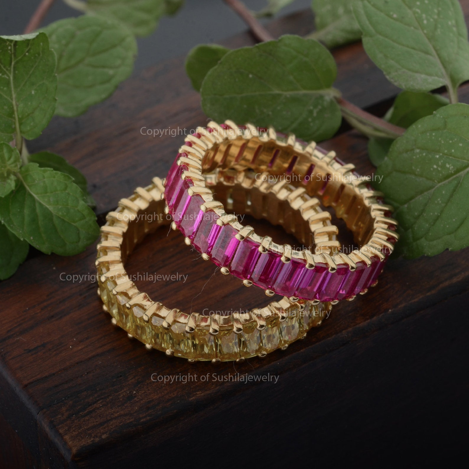 Genuine Baguette Ruby Gemstone Full Eternity Band Ring in 14K | Etsy