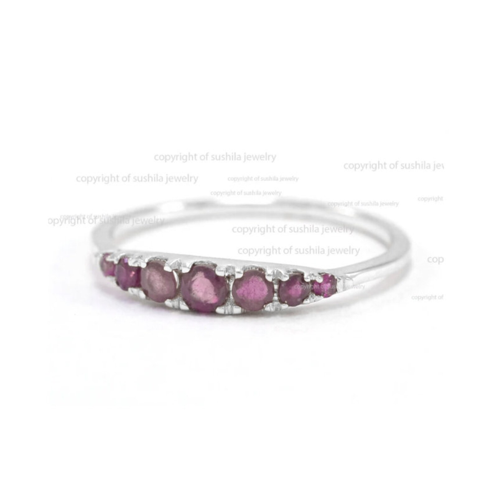 Solid 14K Solid Yellow Gold Ruby Gemstone Engagement Stackable Eternity ...