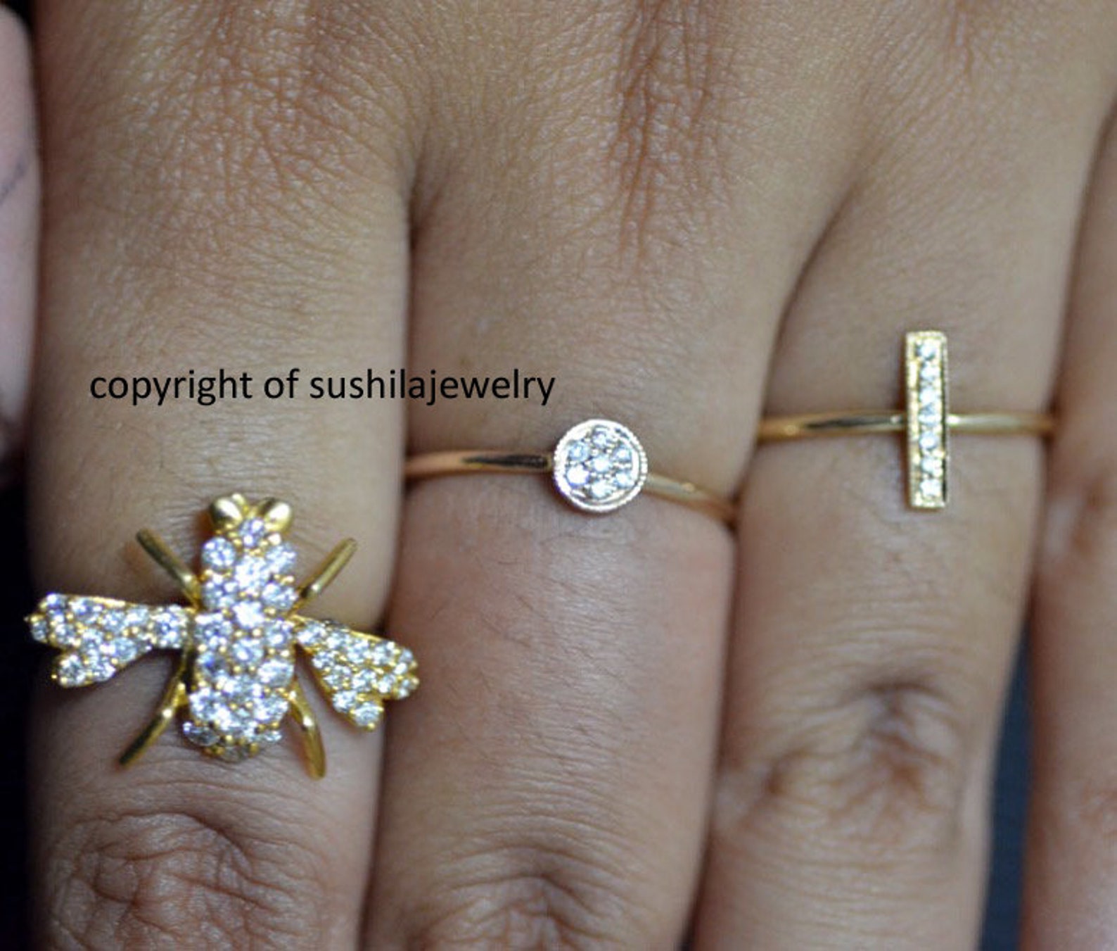 Genuine Pave Diamond SI Clarity G Color Stackable Bumblebee - Etsy