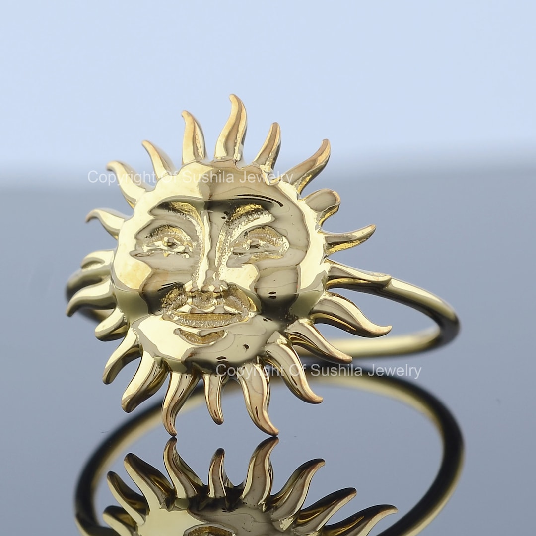 14K Gold Burning Sun Ring: Handmade Sunrise Jewelry Gift - Etsy