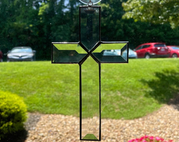 Clear Beveled Glass Cross Suncatcher, Religious Gift, Christmas Gift ...