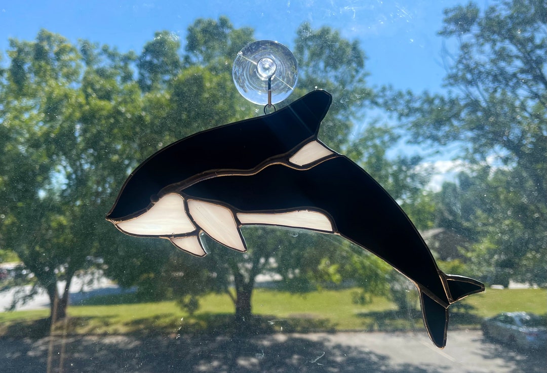 Stained Glass Black With White Orca/killer Whale Suncatcher, Ocean ...