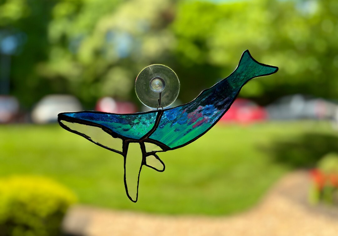 Stained Glass Light Blue/deep Blue and Clear Rippled Humpback Whale ...