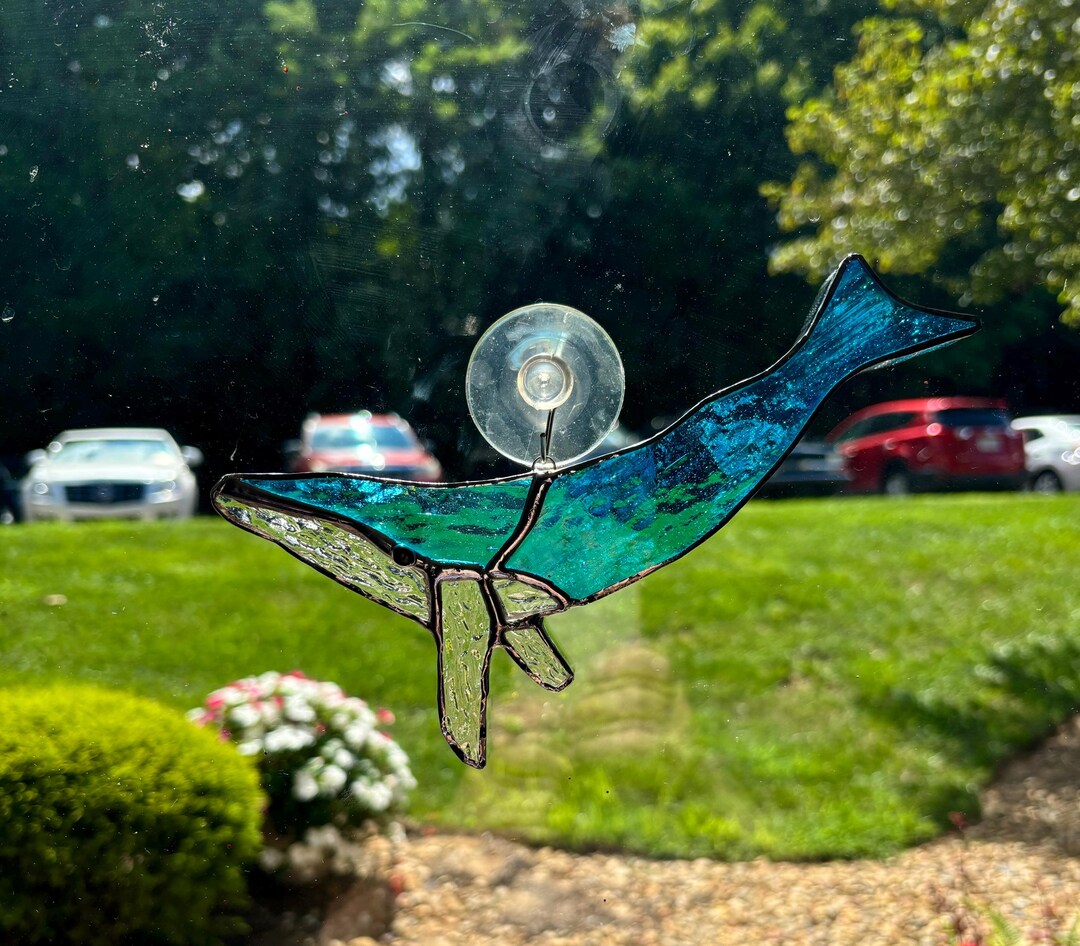 Stained Glass Light Blue and Clear Rippled Humpback Whale Suncatcher ...