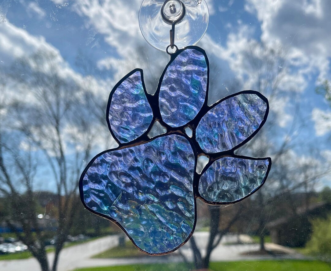 Stained Glass Iridescent Pale Blue Rippled With Pastel Hue Paw Print ...