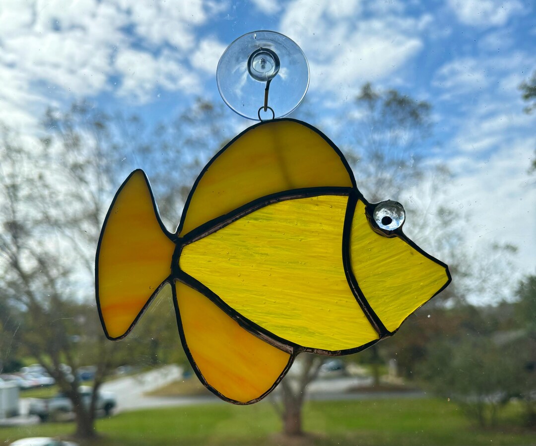 Stained Glass Yellow Tang Fish Suncatcher, Tropical Fish Decor, Ocean ...