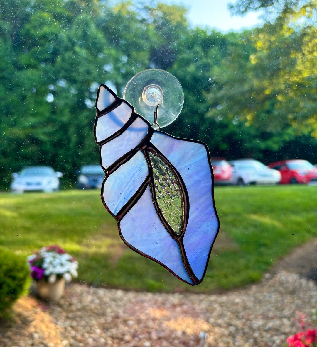 Stained Glass Lavender Iridescent and Clear Conch Shell Suncatcher ...