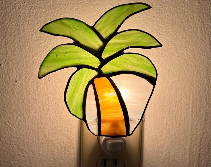 Stained Glass Light Green Palm Tree Nightlight, Tropical Decor, Beach ...