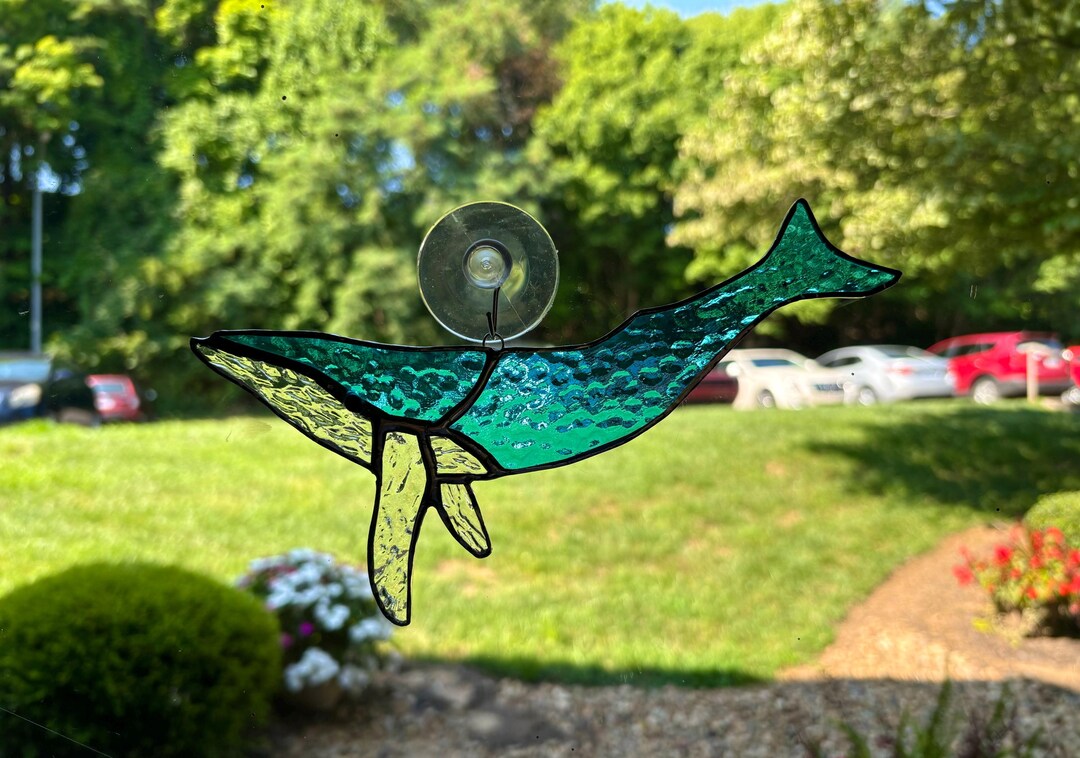 Stained Glass Aqua Blue and Clear Rippled Humpback Whale Suncatcher ...