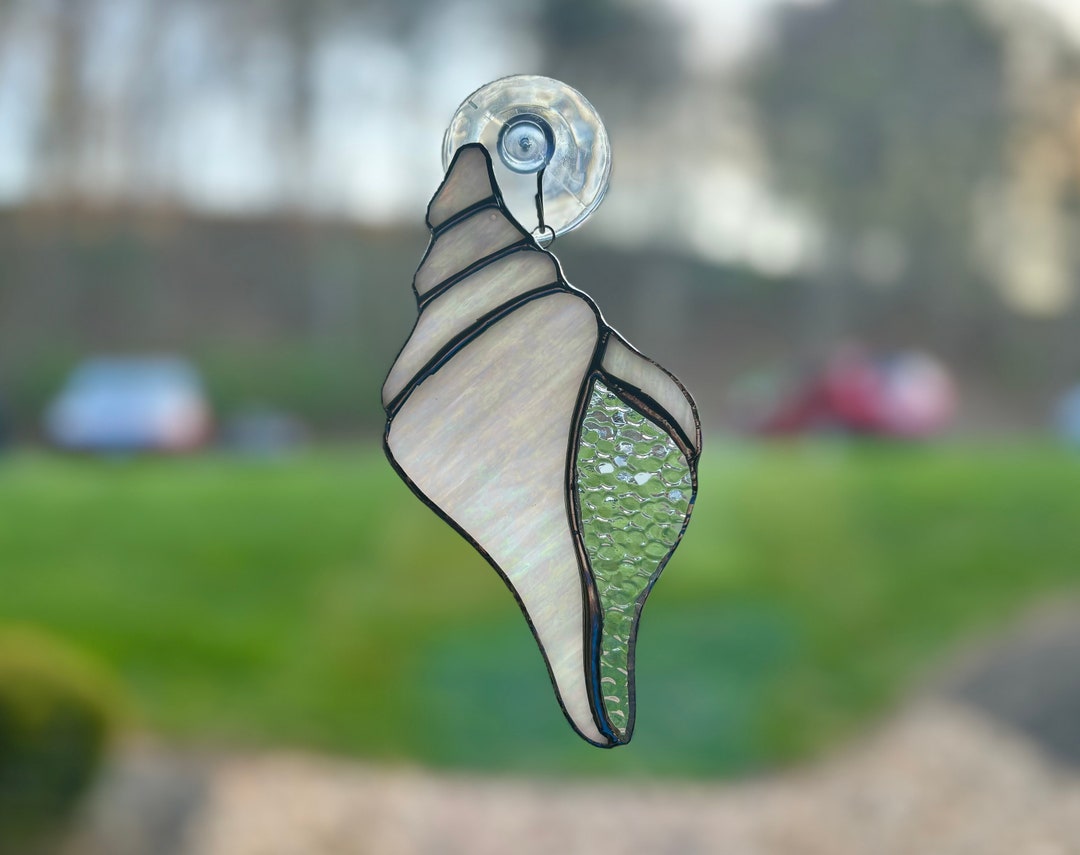Stained Glass White Iridescent With Pastel Hues Conch Shell Suncatcher ...
