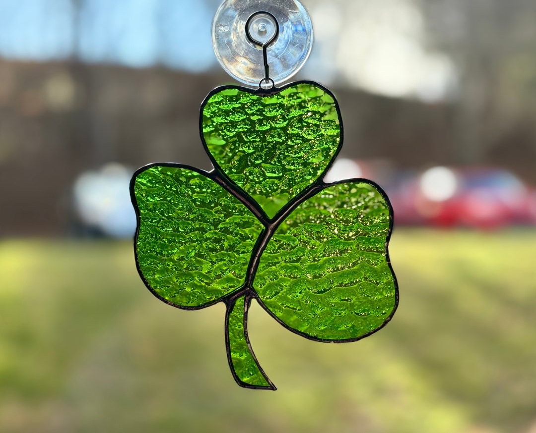 Stained Glass Light Green Shamrock Suncatcher, Irish Gift, Good Luck ...