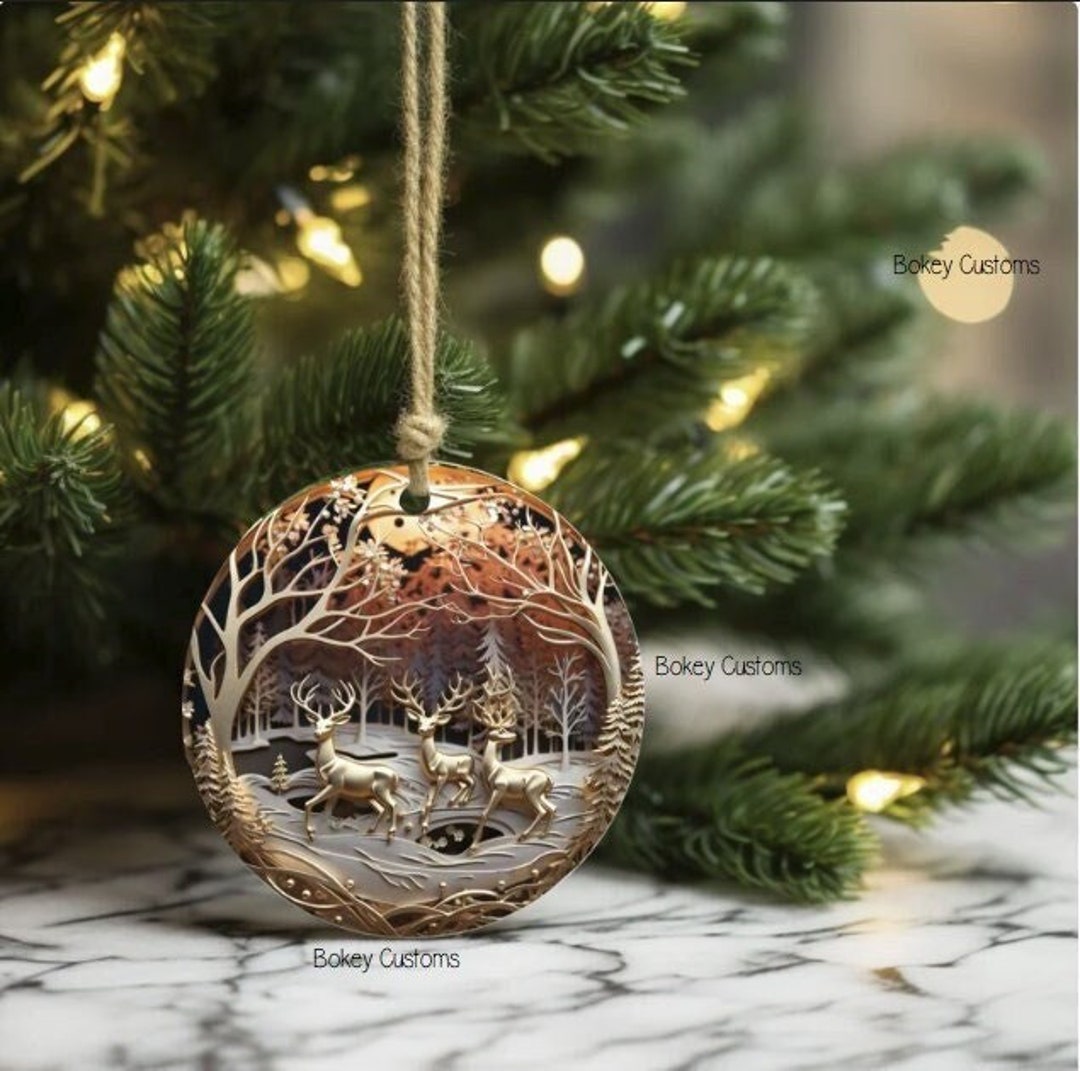 Christmas Deer Ornament Circle Ornament Christmas Ornament Gold Deer ...
