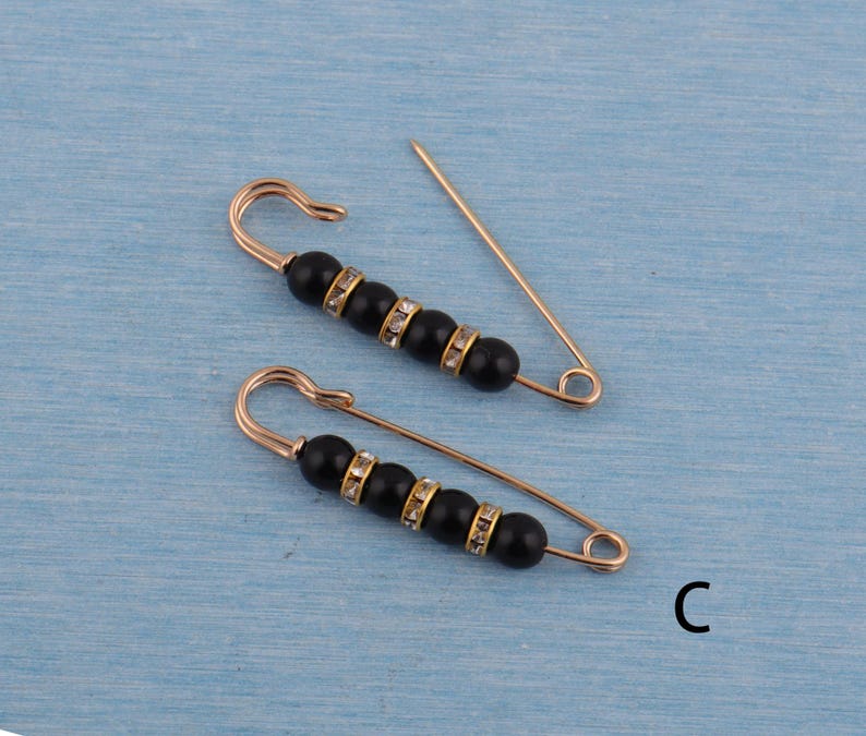 Beaded Safety Pin Brooch: Gold or Silver Shawl & Scarf Pin - 55mm - Etsy
