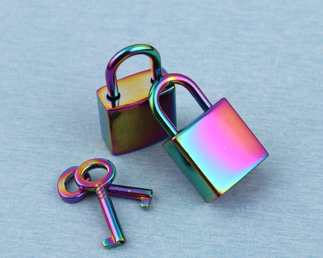 Rainbow Metal Padlock With Key: DIY Bag Decoration (21x35mm) - Etsy