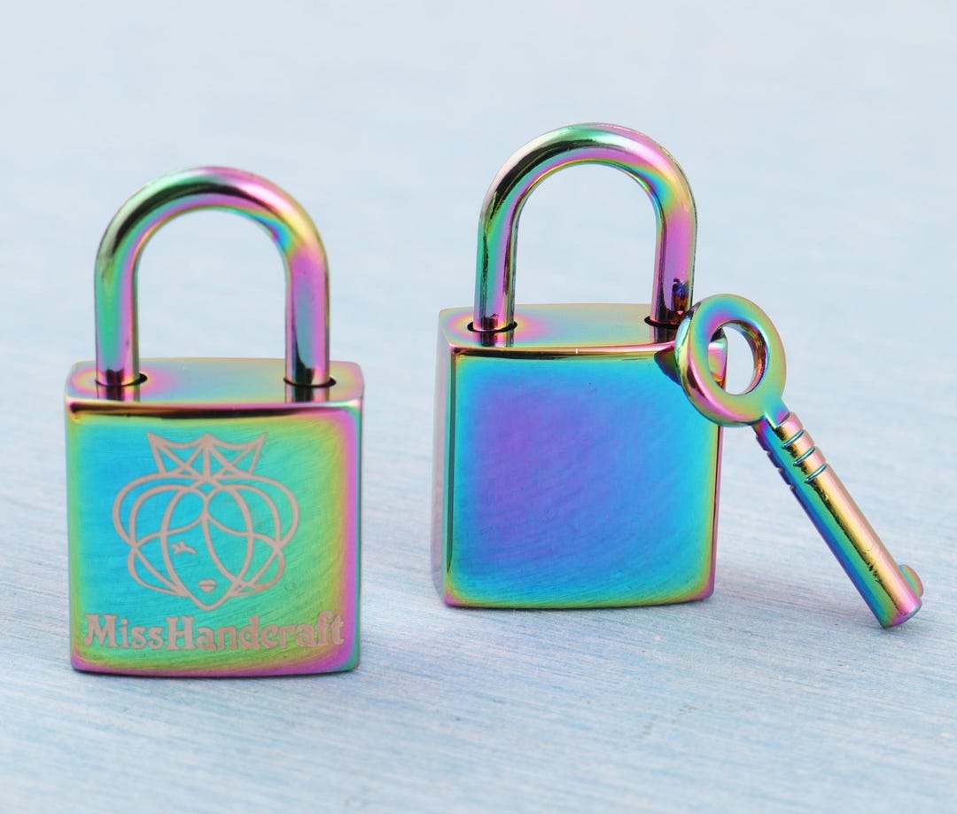 Custom Laser Engraved Rainbow Padlock With Key: Personalized Purse Lock ...
