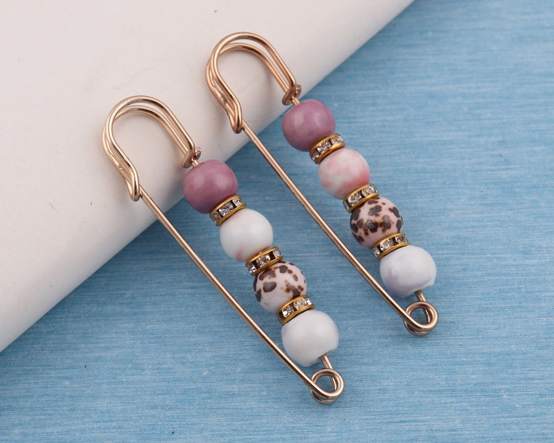 2-4-10pcs Beads Safety Pins,15*72mm Brooch Safety Pins With Colorful Beads,metal Gold Shawl Pin ...