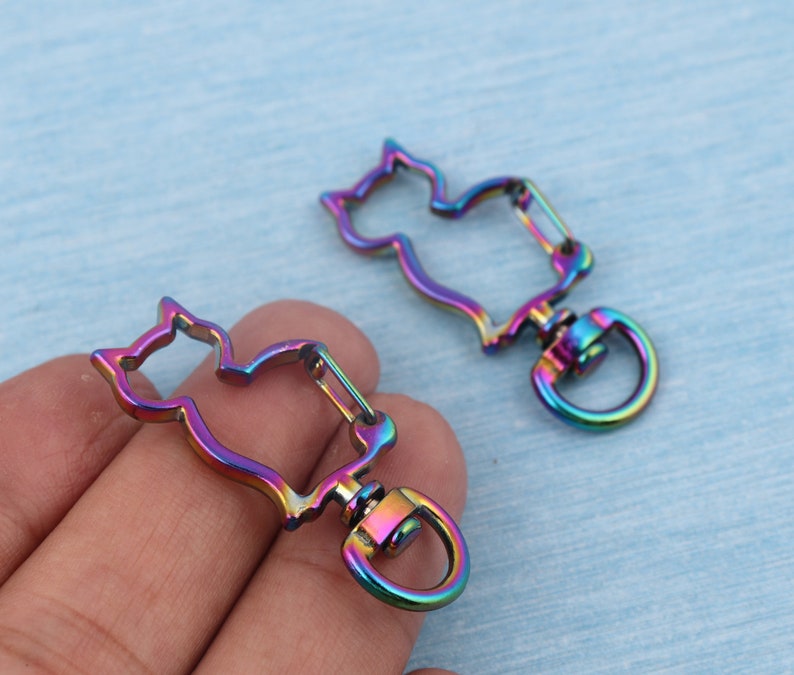 4-10pcs Cat Shaped Swivel Snap Hook9mm Rainbow Standing Cat | Etsy