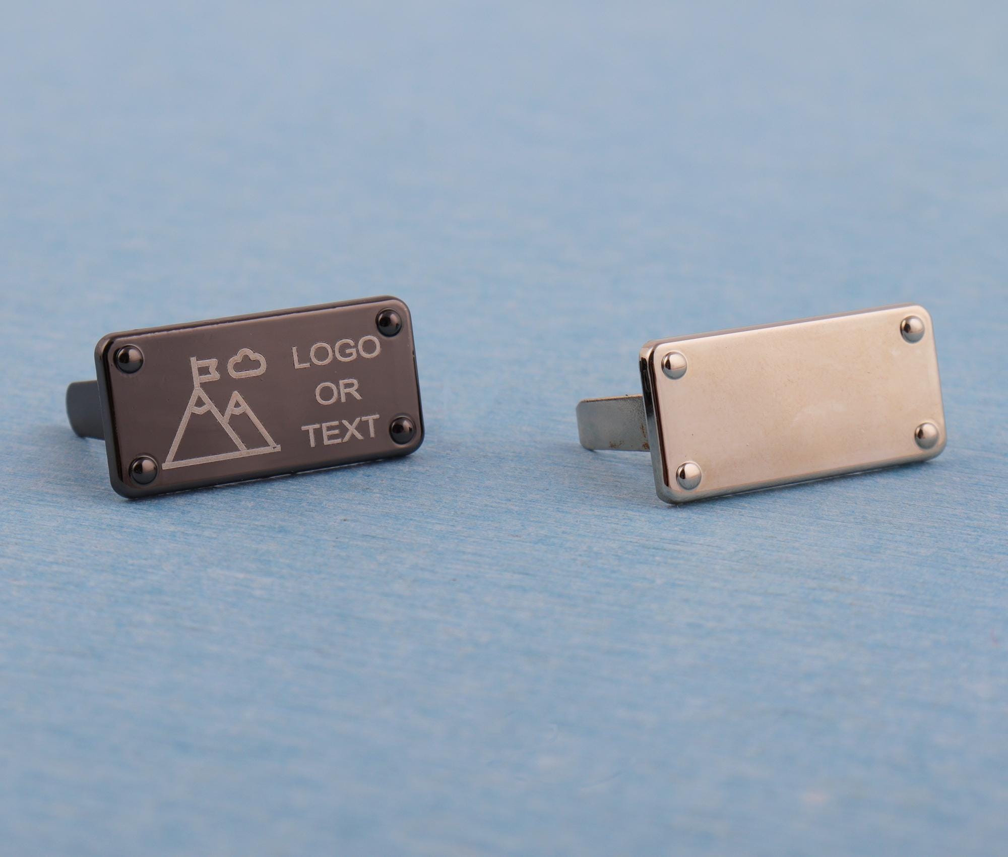 Custom Laser Engraved Metal Logo Tag: Rectangle Purse Feet, Bag ...
