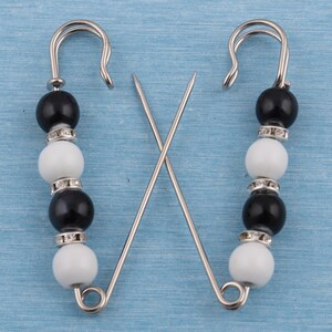 2-4-10pcs Beads Safety Pins,15*72mm Brooch Safety Pins With Black White ...